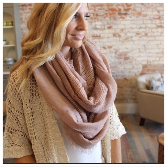 Infinity Raine | Accessories | Soft Rose Blush Fringe Infinity Scarf ...
