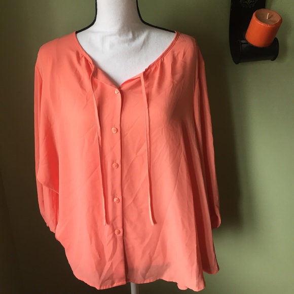 Style & Co. | Tops | Womens Sz L Coral Peach Long Sleeved Blouse | Poshmark