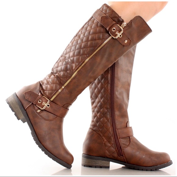 Shoes | New Quilted Zipper Gold Accent Riding Boots | Poshmark