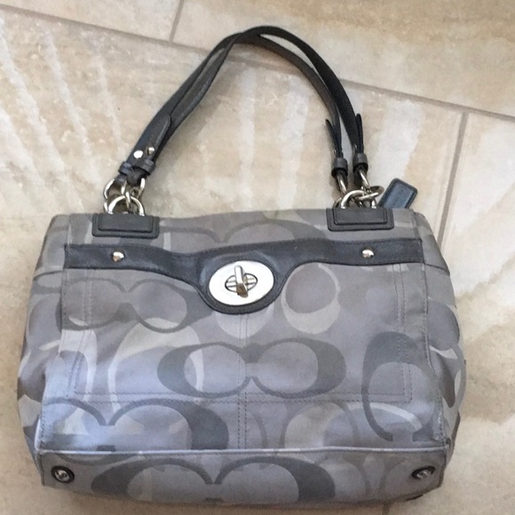 Coach | Bags | Coach Signature Canvas Grey And Leather Purse | Poshmark