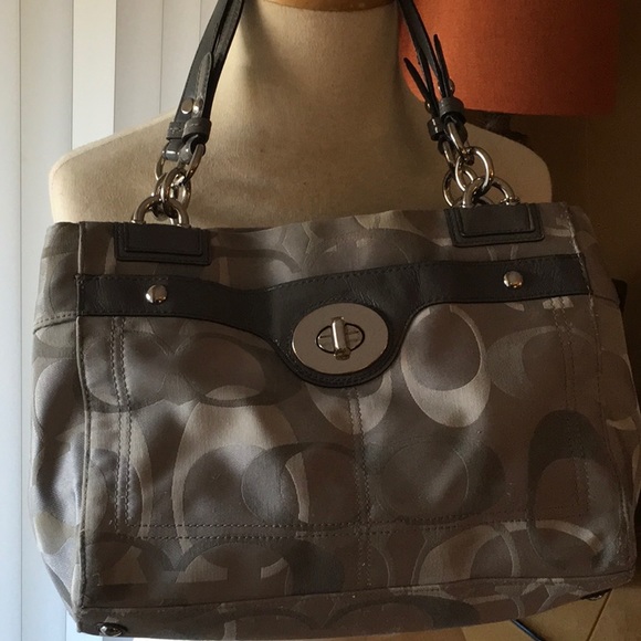 Coach | Bags | Coach Signature Canvas Grey And Leather Purse | Poshmark