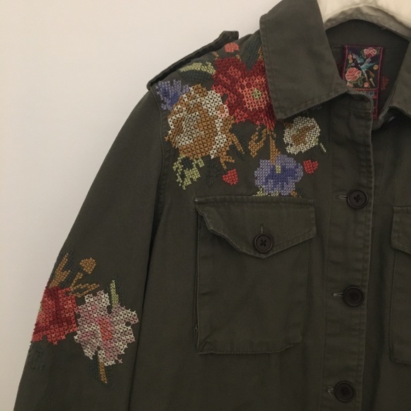 Johnny Was | Jackets & Coats | Johnny Was Embroidered Army Green Button ...